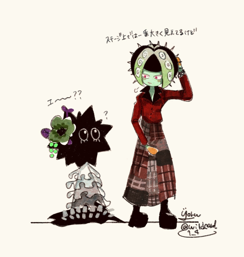 Safebooru - 2girls ? arm up black footwear collared shirt colored skin ...