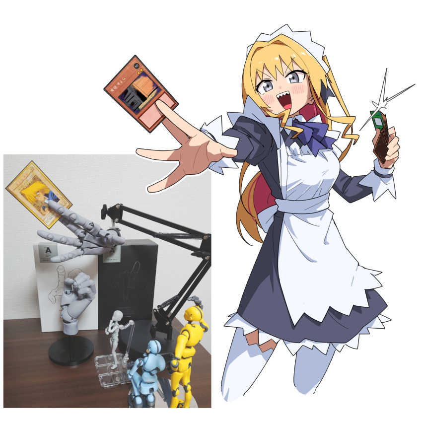 Safebooru - 1girl black ribbon blonde hair blush breasts card hair ribbon highres holding ...