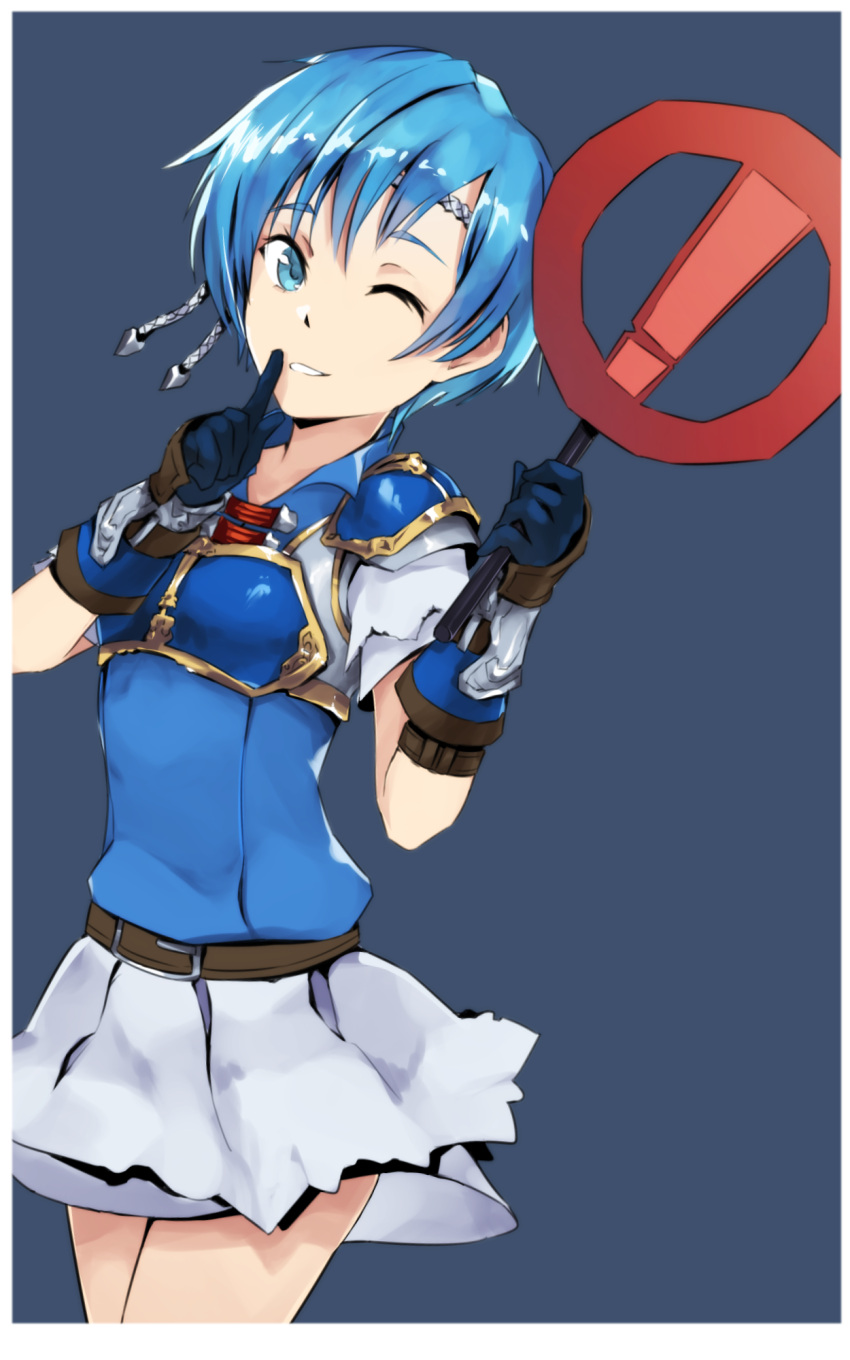 Safebooru - ! armor blue armor blue eyes blue hair breastplate circlet finger to mouth fire ...