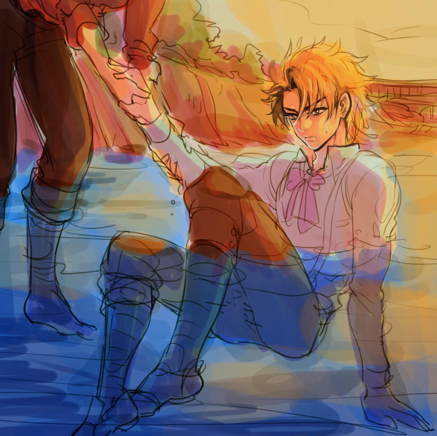 Safebooru - 2boys aged down birthmark blonde hair boots dio brando ear birthmark highres jojo no ...