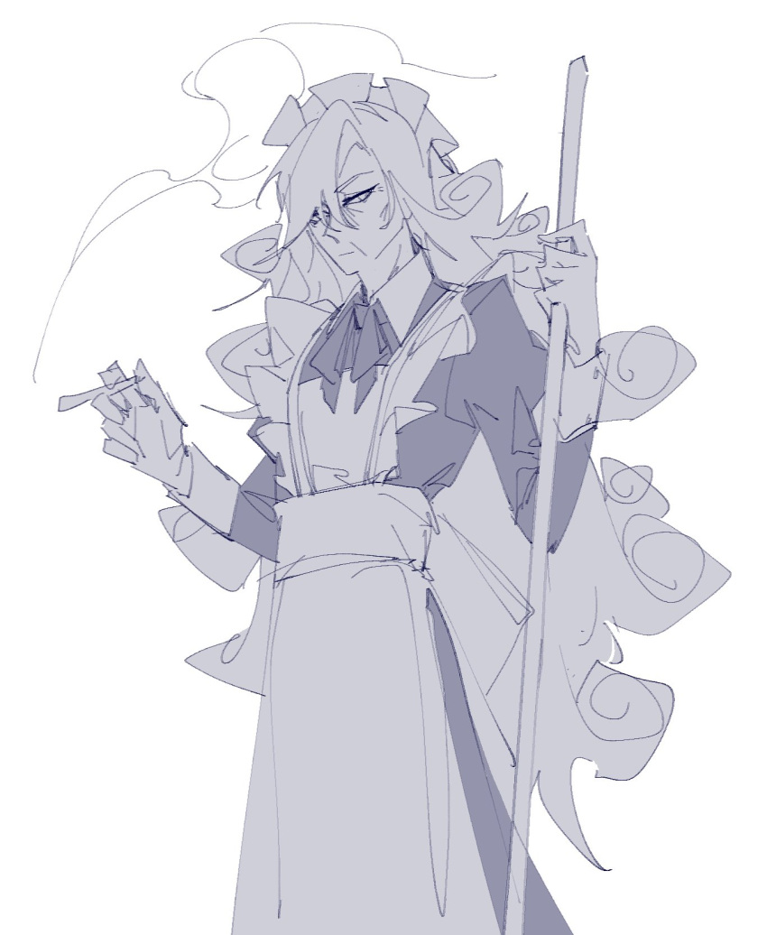 Safebooru - 1girl ahab (project moon) apron cigarette collared dress ...