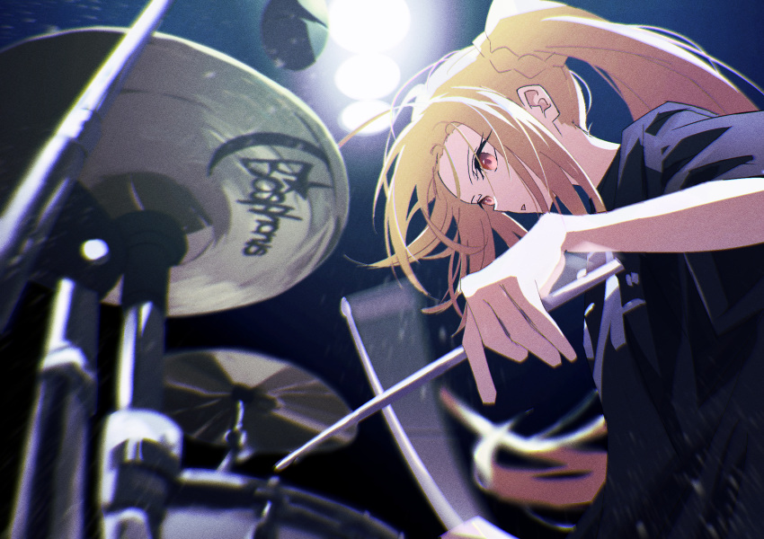 Safebooru - 1girl black background black shirt blonde hair bocchi the rock! commentary request ...