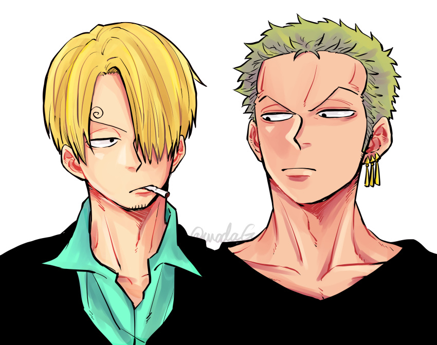 Safebooru - 2boys black jacket black shirt blonde hair blue shirt ...