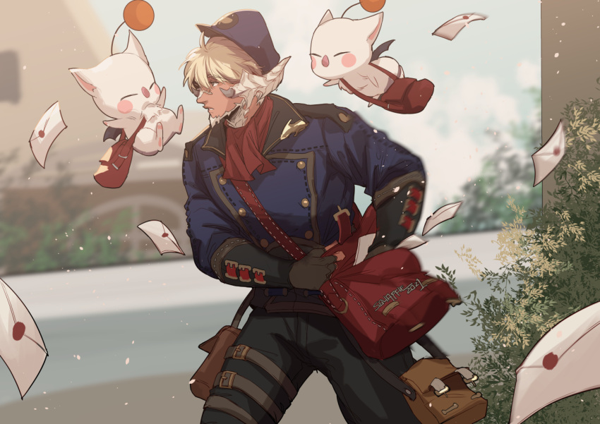 Safebooru - 1boy artist name au ra bag black pants blonde hair blue hat ...