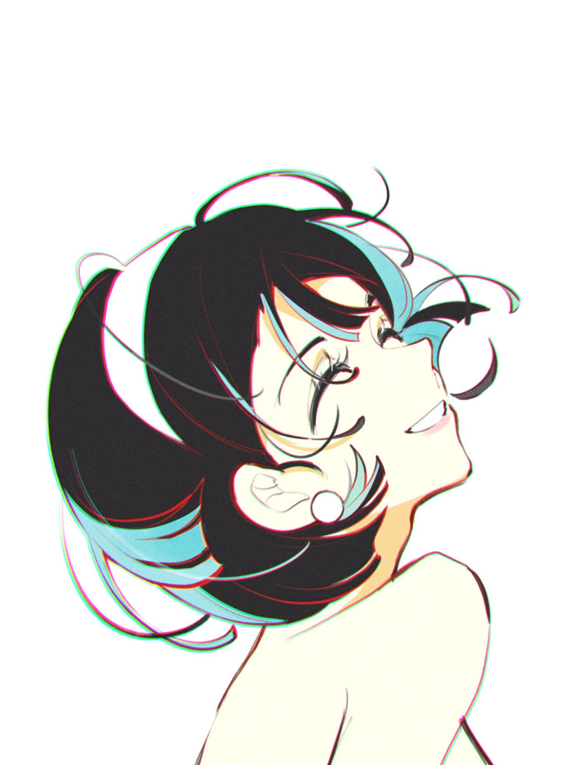 Safebooru - 1girl alien stage bare shoulders black hair bob cut closed eyes commentary earrings ...