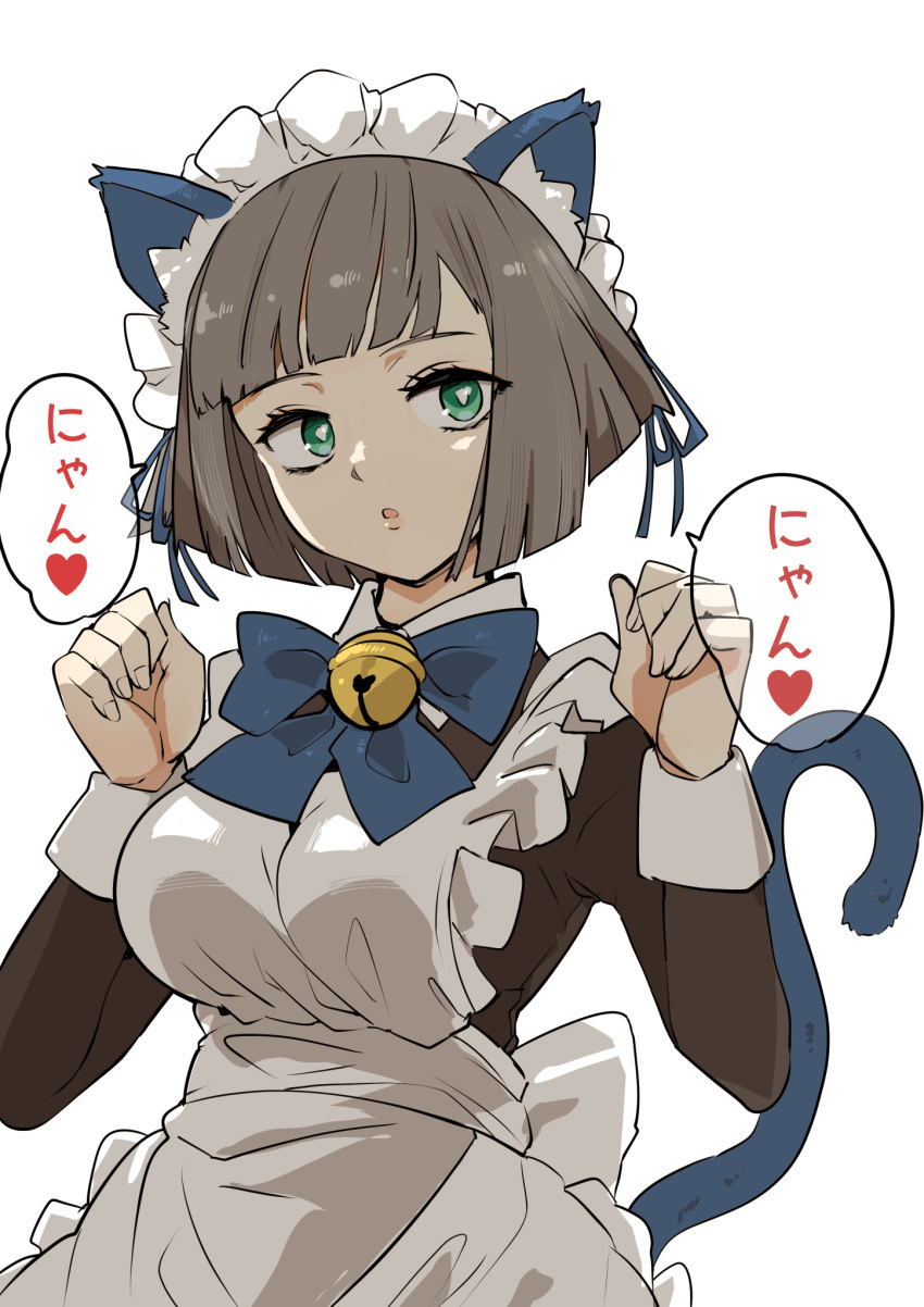 Safebooru - 1girl :o animal ears apron bell black dress blue bow blue bowtie blue tail blunt ...