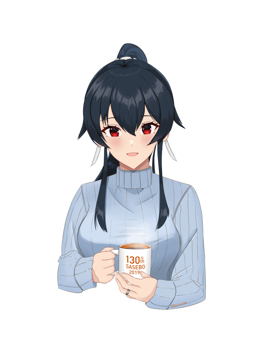 Safebooru - 1girl absurdres black hair blue sweater commentary request ...