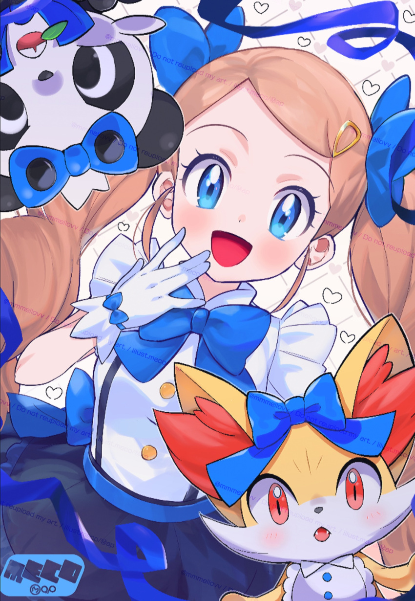 Safebooru - 1girl :d abe (kumayu) black skirt blonde hair blue bow blue bowtie blue eyes blush ...