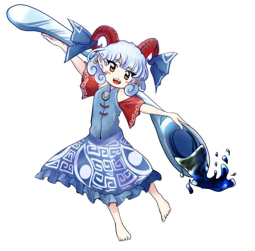 Safebooru - 1girl absurdres bare shoulders barefoot blue dress blue hair blush stickers dr ...