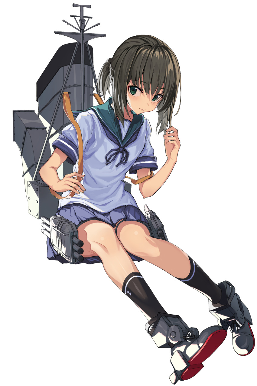 Safebooru 1girl Bare Legs Black Hair Black Socks Blue Neckerchief