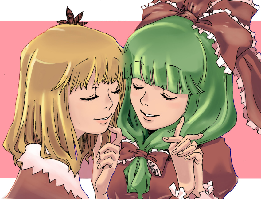 Safebooru 2girls Aki Shizuha Blonde Hair Blunt Bangs Bow Closed Eyes 4528