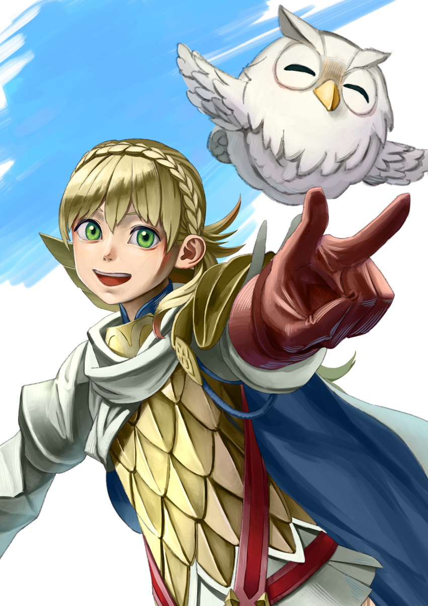 Safebooru - 2girls absurdres armor bird blonde hair braid brown gloves ...