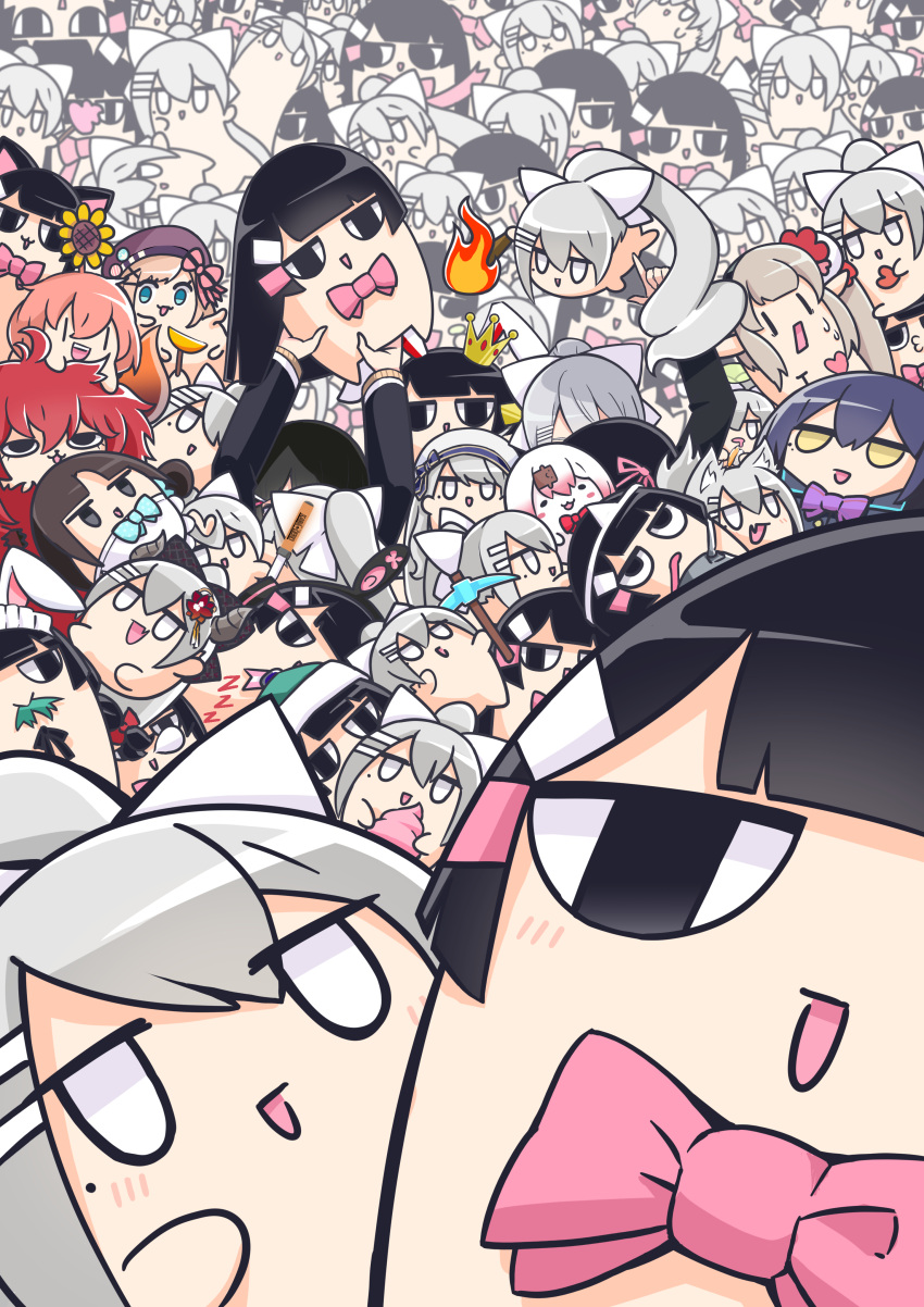 Safebooru - 6+girls :d absurdres animal ear hairband animal ears arms up beret black bow black ...