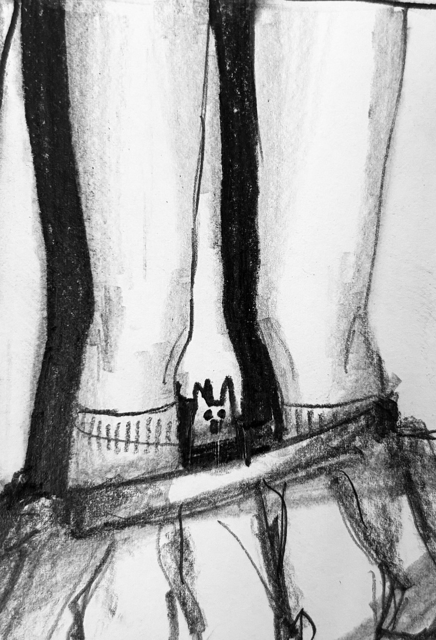 Safebooru - doodle inset graphite (medium) greyscale highres knees leg ...