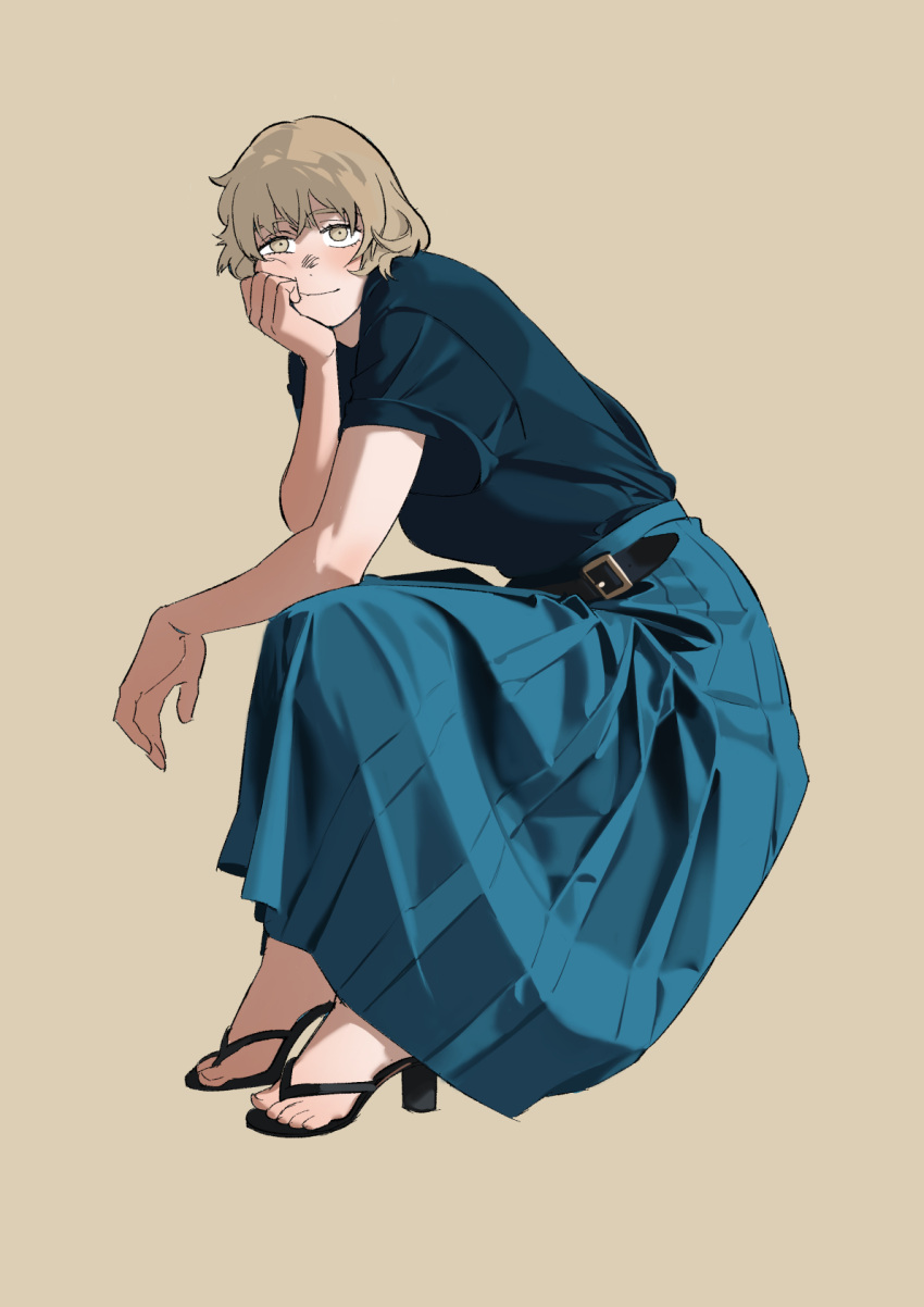 Safebooru - 1girl alternate costume blonde hair blue shirt blue skirt ...