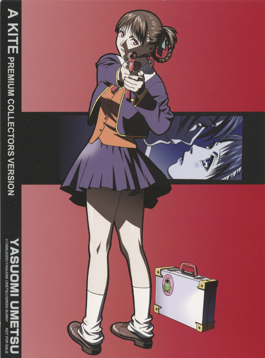 Safebooru - 1boy 1girl a kite aiming artist name black border blue eyes ...