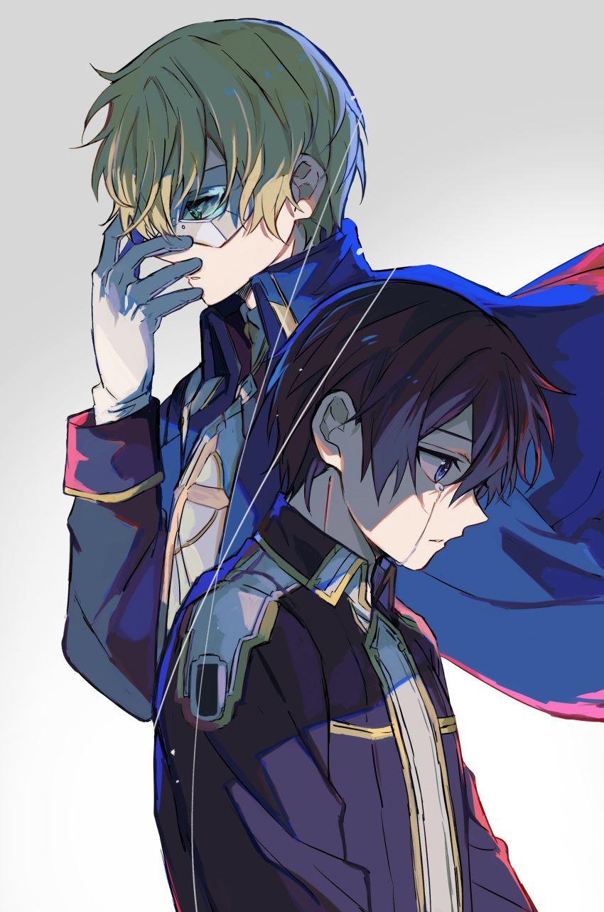 Safebooru - 2boys absurdres blonde hair blue eyes cape commentary ...