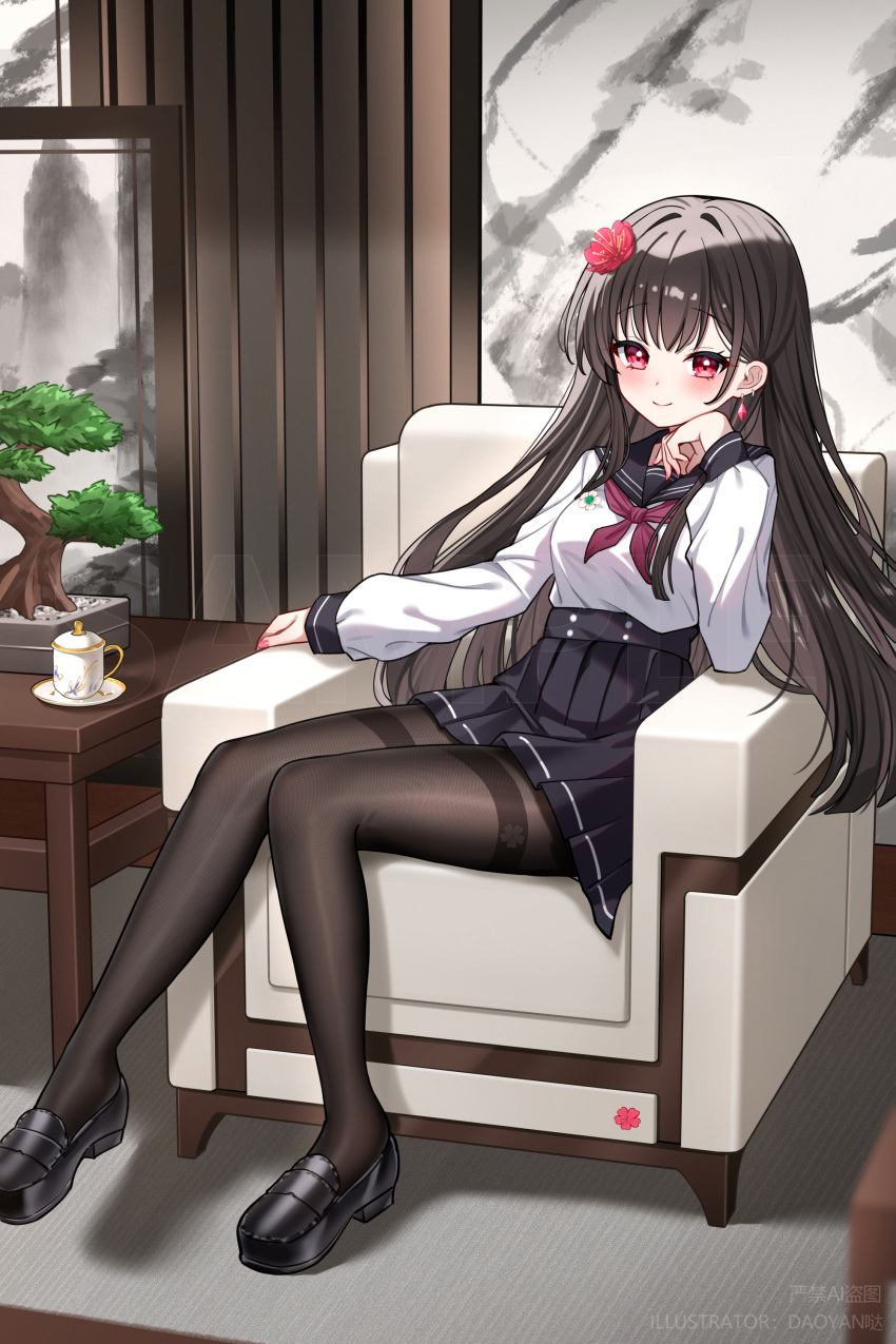 Safebooru - 1girl absurdres black hair black pantyhose black sailor ...