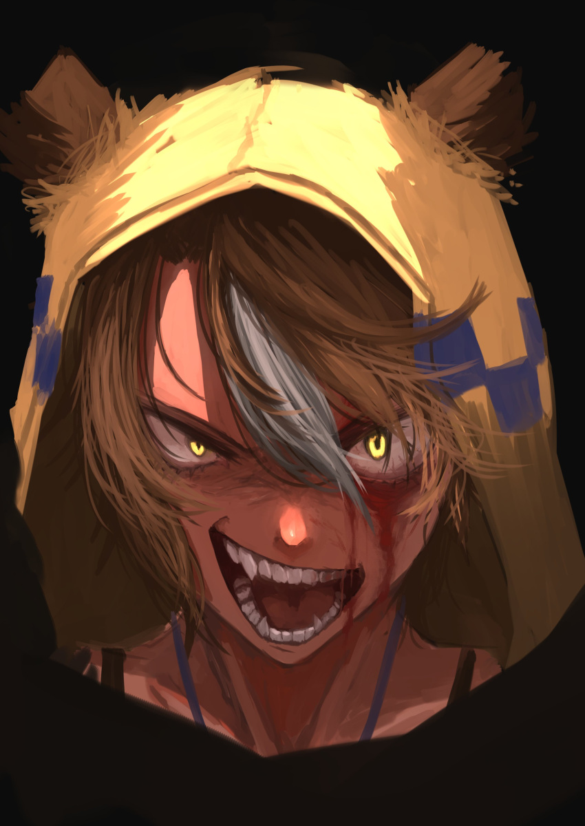 Safebooru - 1girl absurdres animal ears blood blood on face brown hair ...