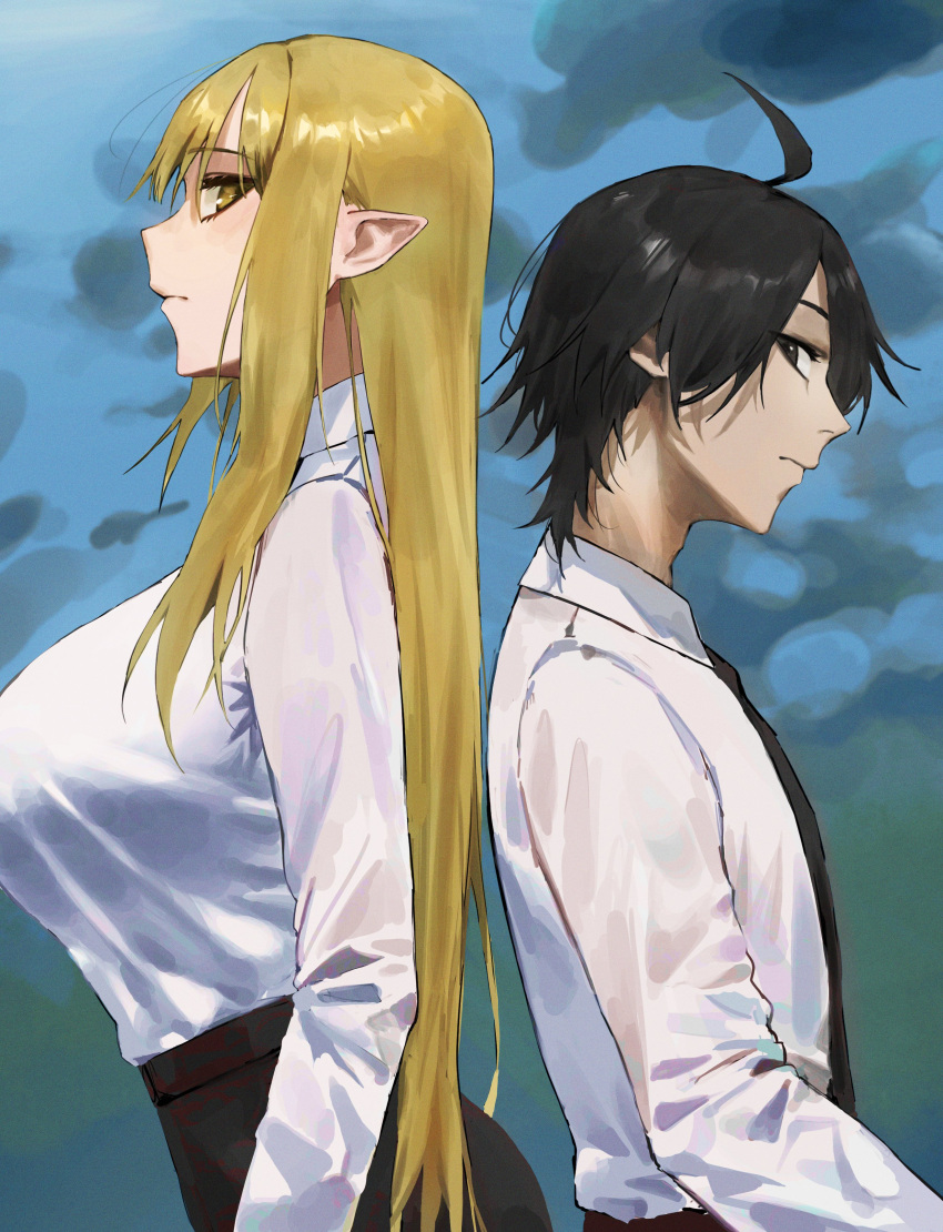 Safebooru - 1boy 1girl absurdres ahoge araragi koyomi black hair blonde ...