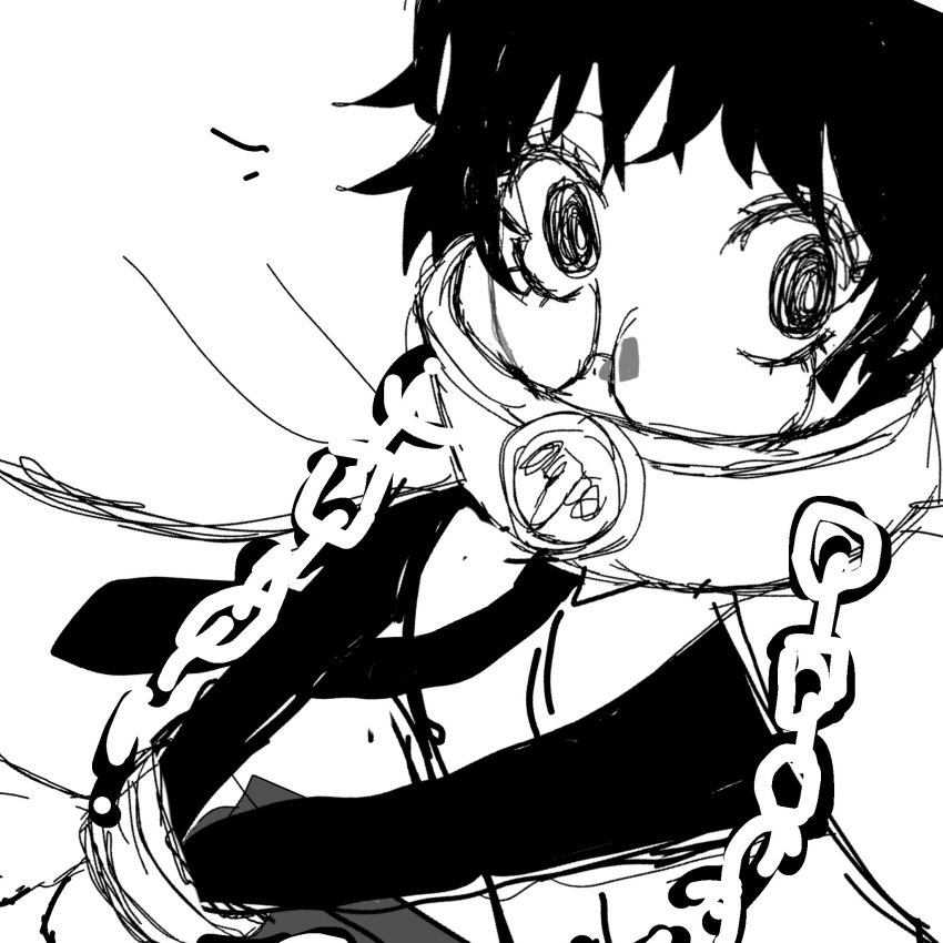 Safebooru - 1girl black eyes black hair bound chain cloak highres ...