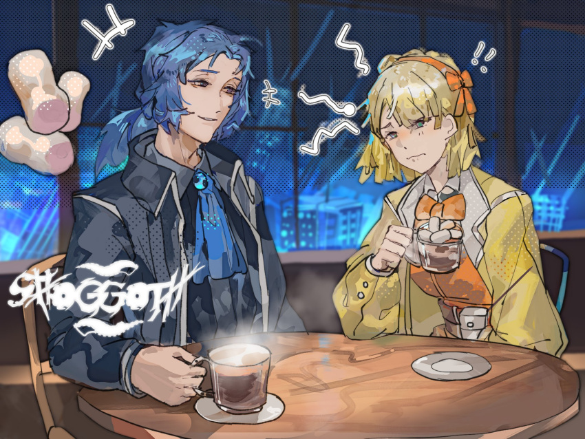 Safebooru - +++ 1boy 1girl artist name ascot black coat black shirt ...