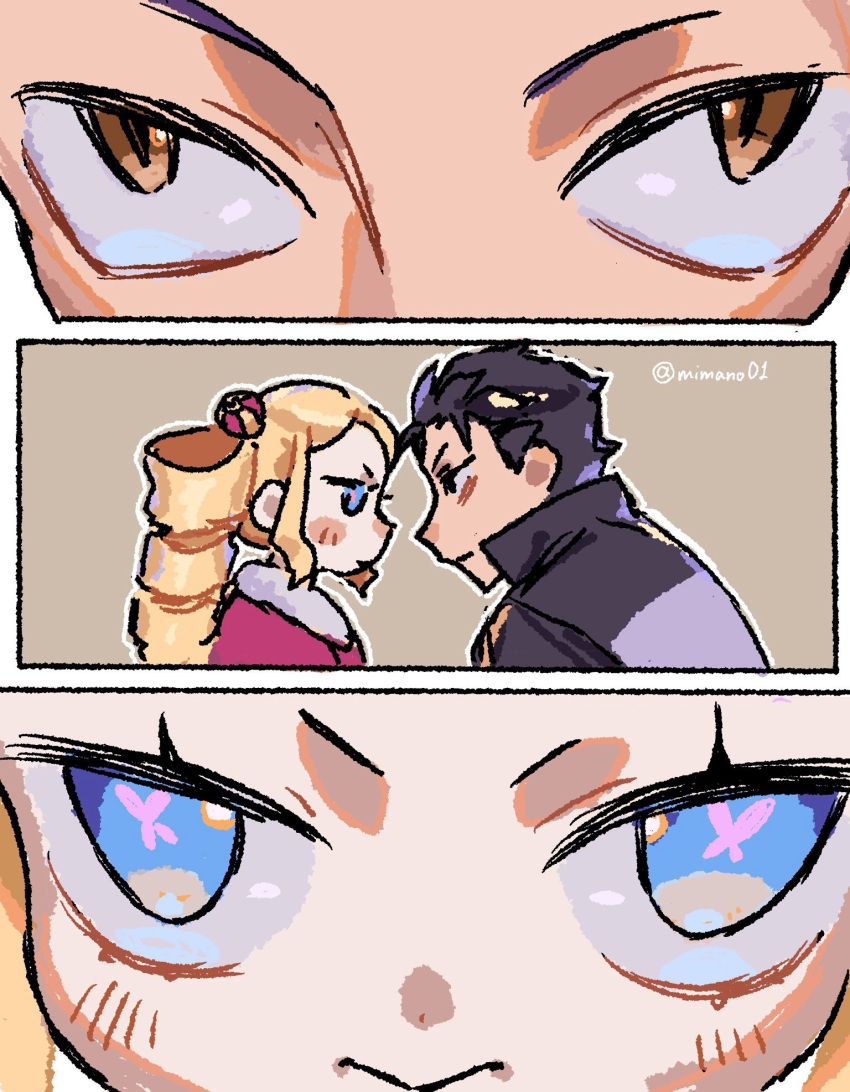 Safebooru - 1boy 1girl beatrice (re:zero) black hair blonde hair blue ...