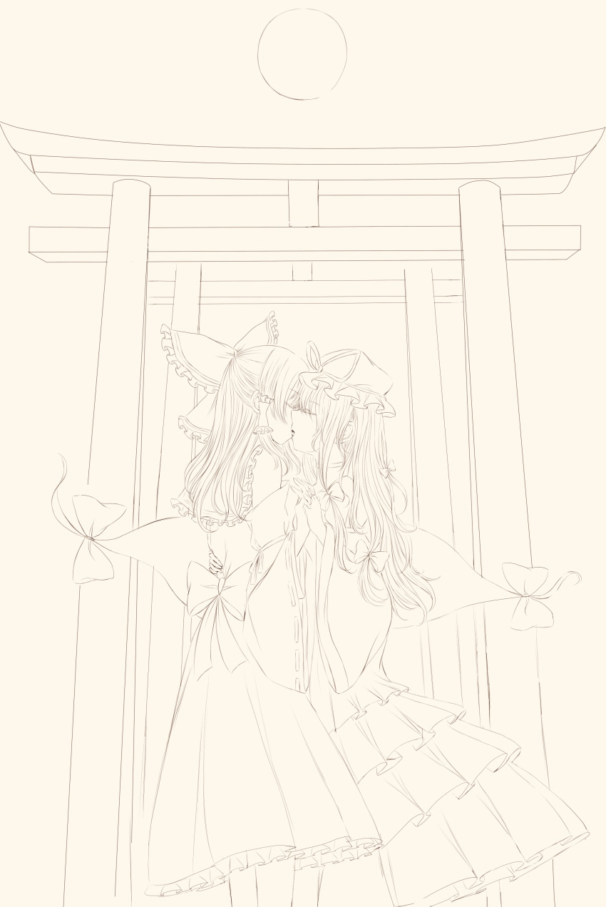 Safebooru - 2girls absurdres bow closed eyes commentary dress frilled ...