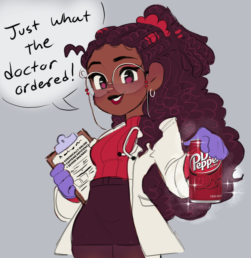 Safebooru - clipboard curly hair dark-skinned female dark skin doctor dr pepper glasses gloves ...