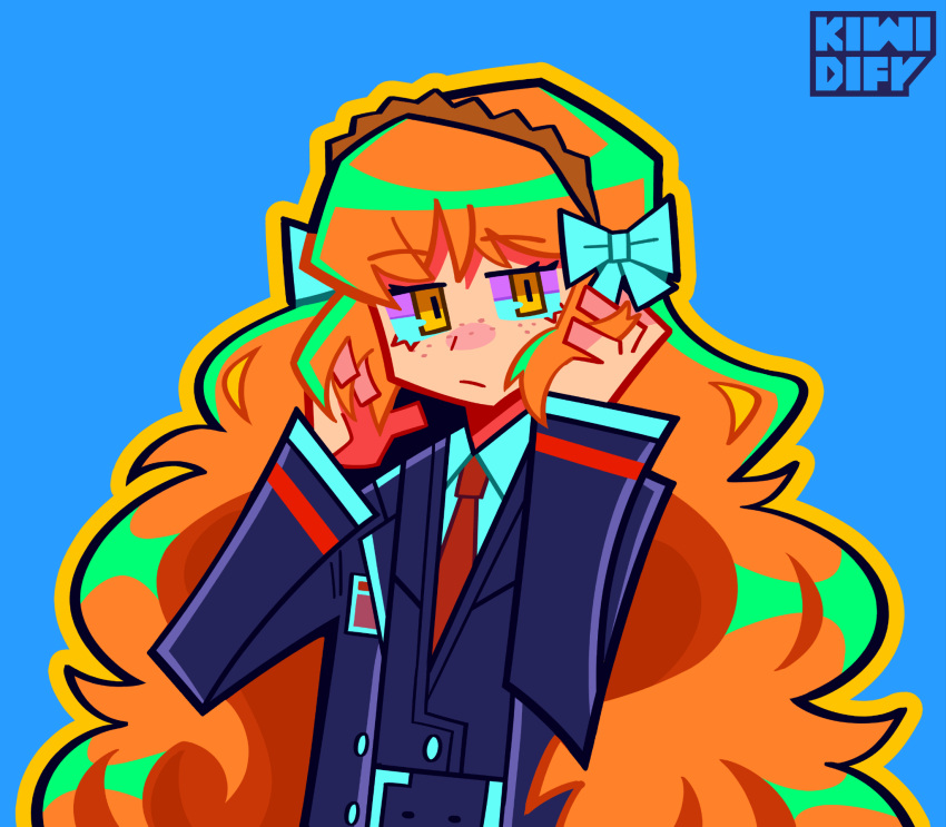 Safebooru 1girl Black Jacket Black Vest Blue Background Blue Shirt 6956