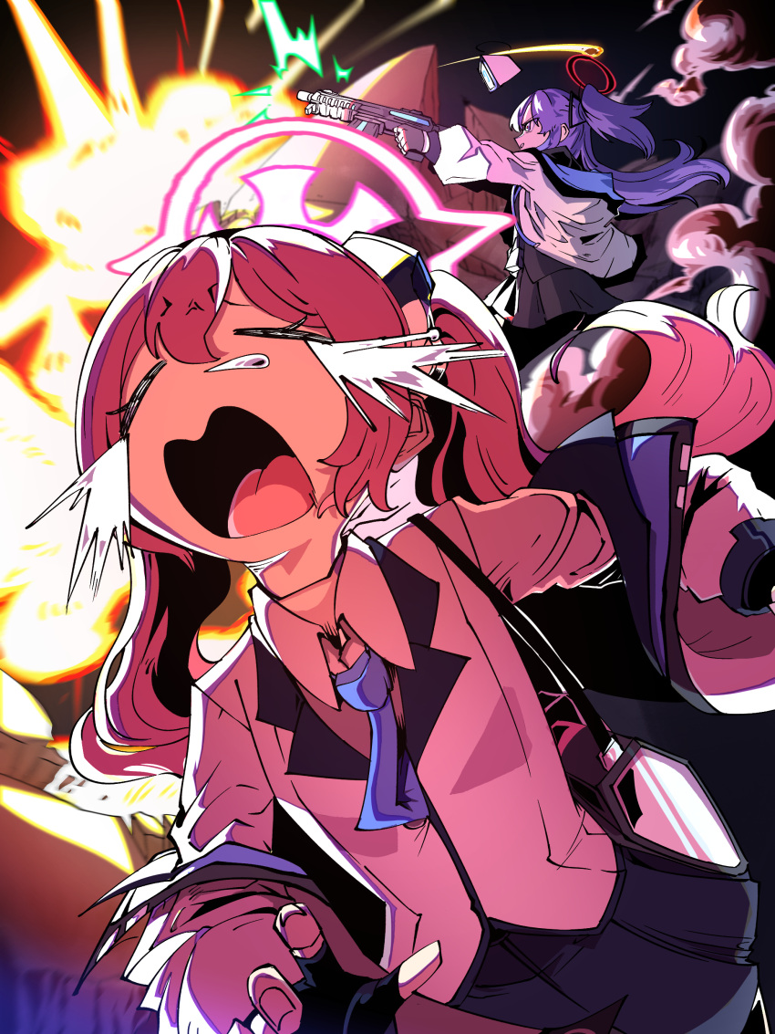 Safebooru - 2girls absurdres bag battle blazer blue archive blue necktie closed eyes crying ...