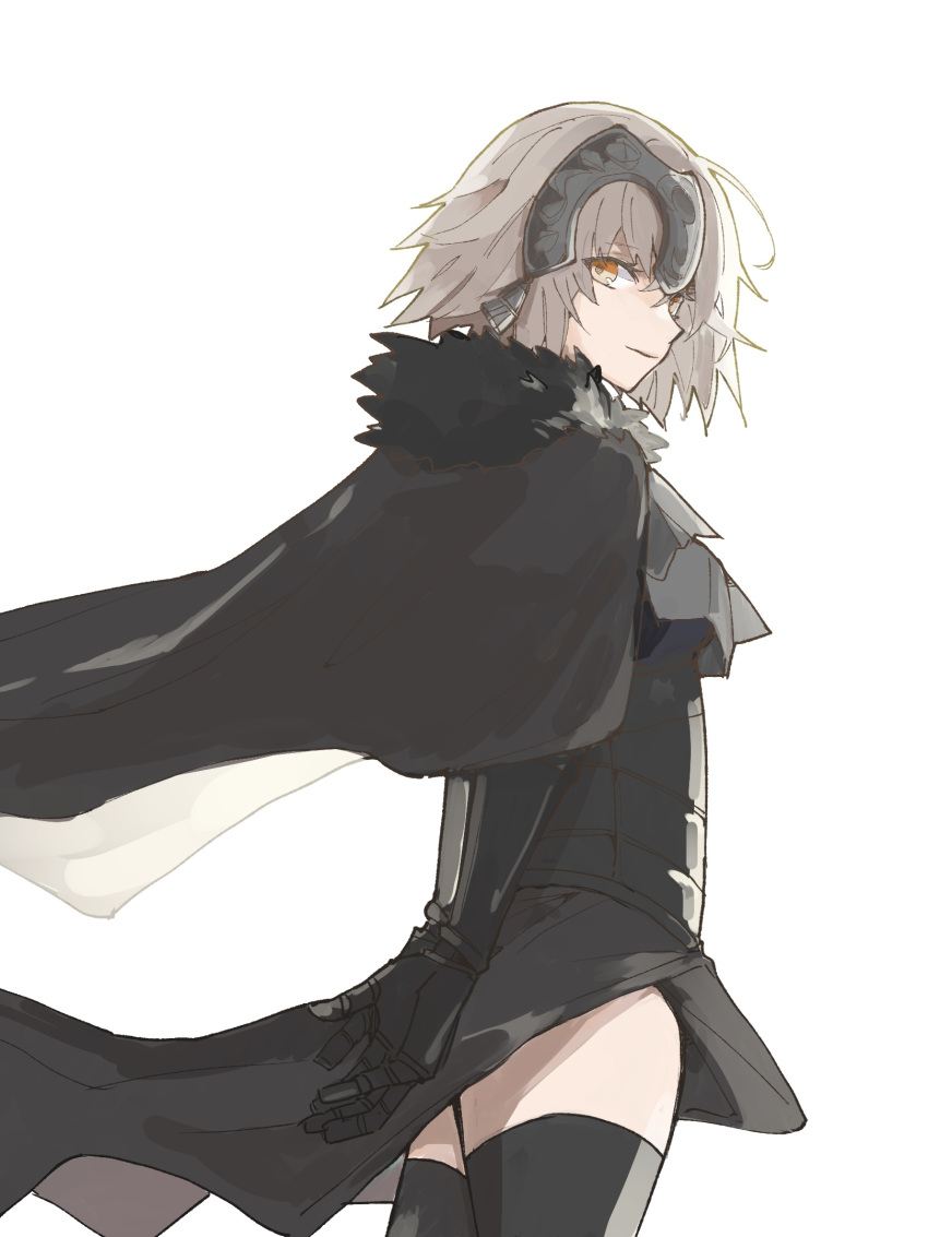 Safebooru - 1girl armor armored dress arms behind back black cape black dress black thighhighs ...