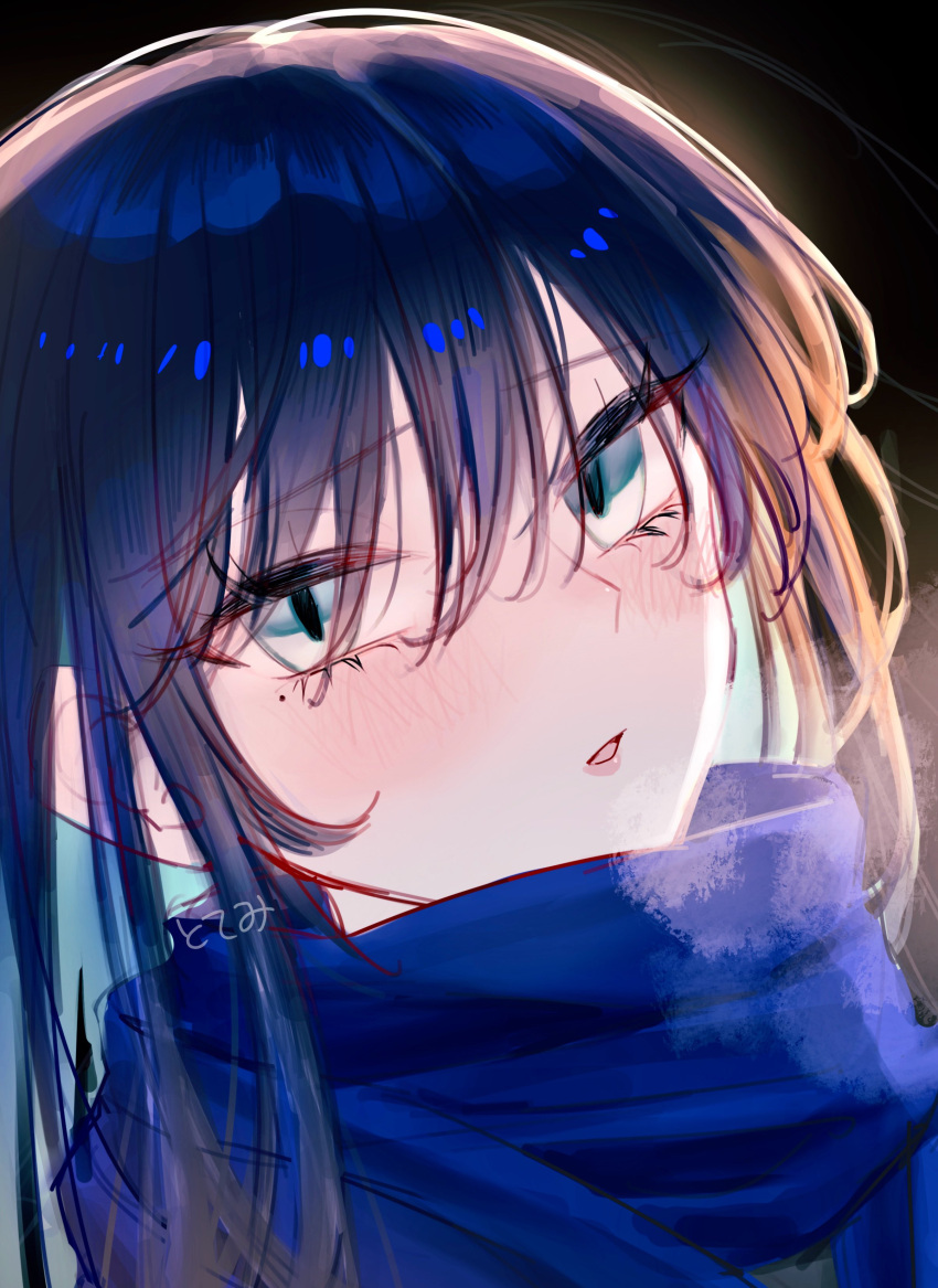 Safebooru - 1girl absurdres ado (utaite) blue eyes blue hair blue scarf blush chando (ado ...