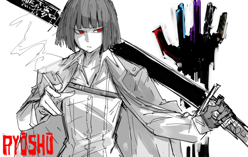 Safebooru - 1girl buttons character name collared shirt holding holding ...