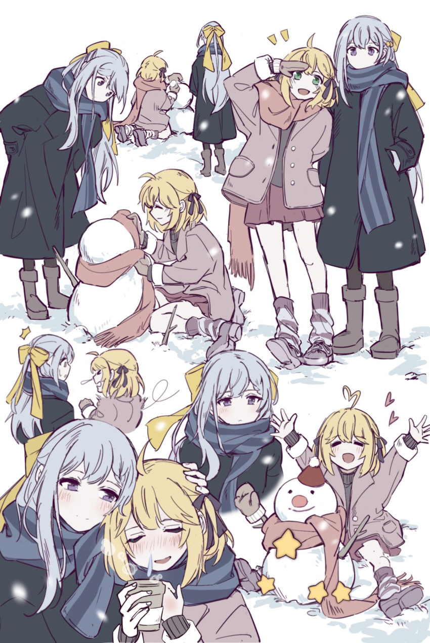 Safebooru - 2girls ahoge anisphia wynn palettia arms up black coat black pantyhose black ribbon ...