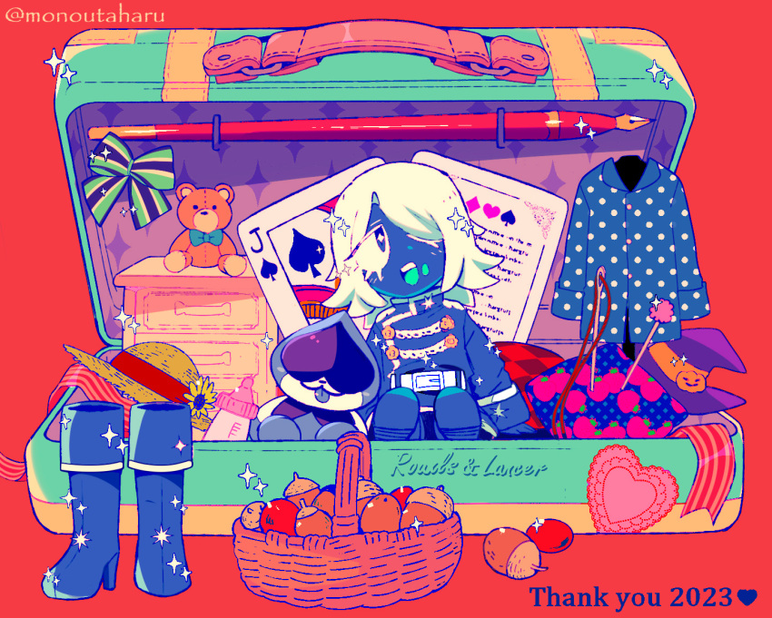 Safebooru - 2023 ;d ace (playing card) ace of spades basket blue ...