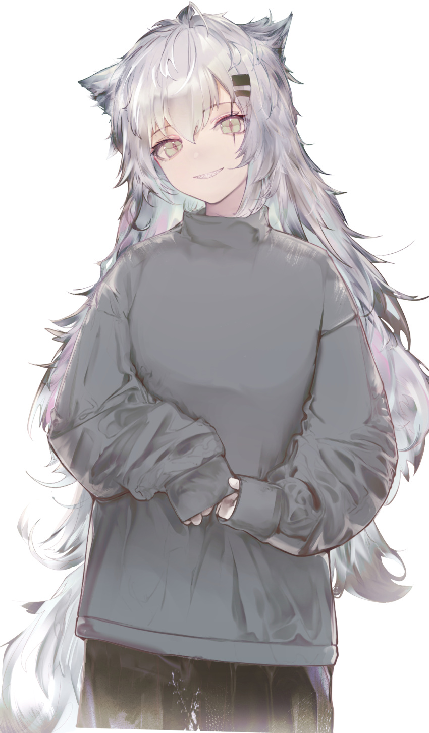 Safebooru - 1girl absurdres animal ears arknights grey hair hair ...
