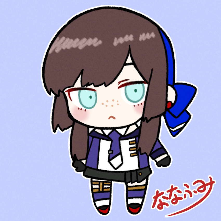 Safebooru - 1girl artist name black hair black skirt blue background blue necktie blue ribbon ...
