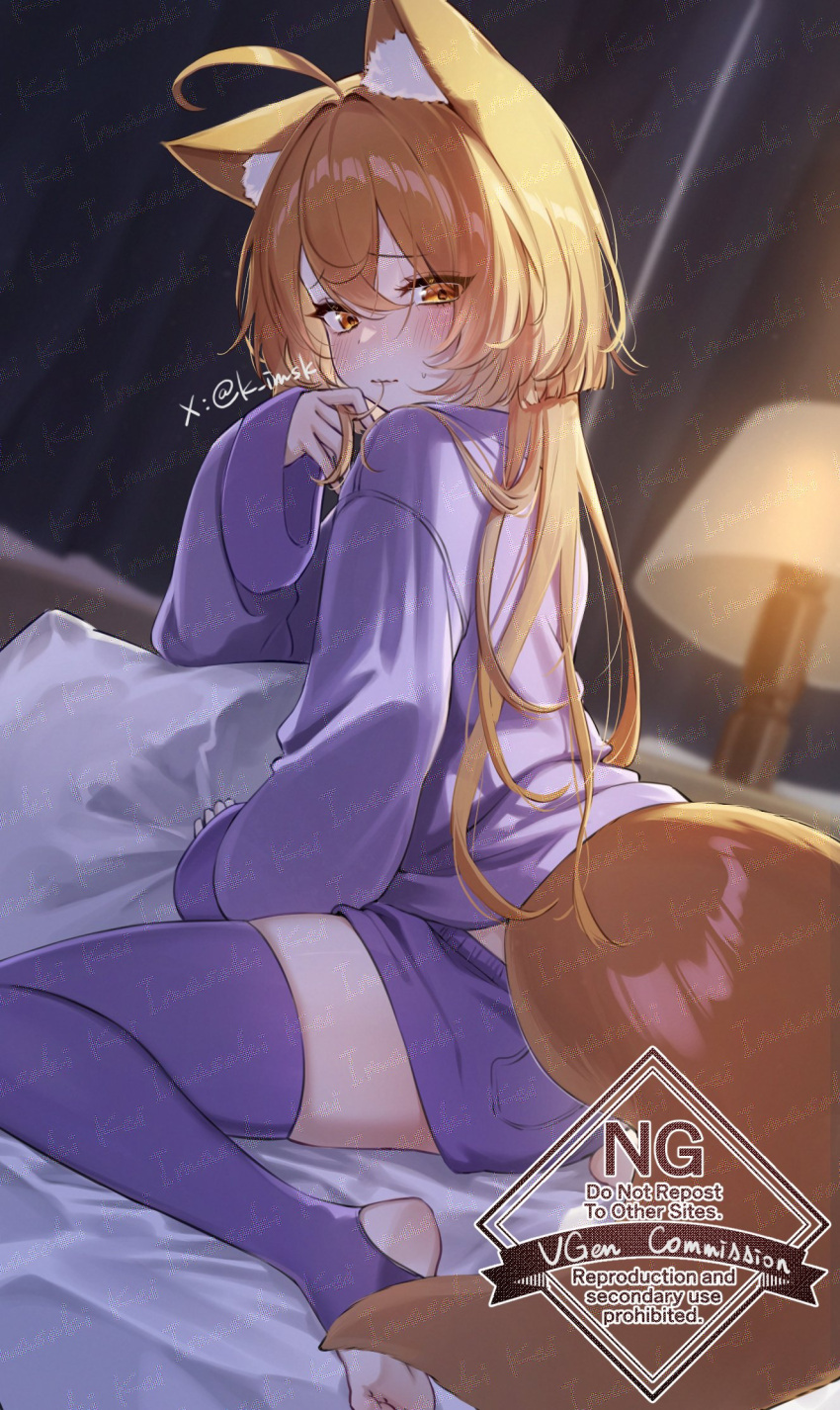 Safebooru - 1girl animal ears commission fox ears fox girl fox tail highres imasaki kei orange ...