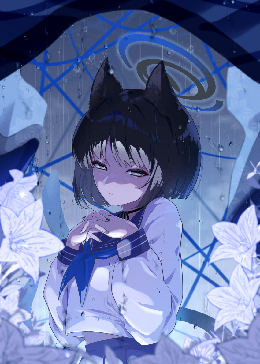 Safebooru - 1girl absurdres animal ears black eyes black halo black nails blue archive blue halo ...