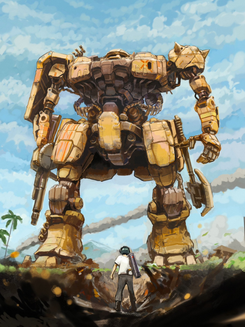 Safebooru - 1boy blue sky gun gundam highres holding holding gun ...