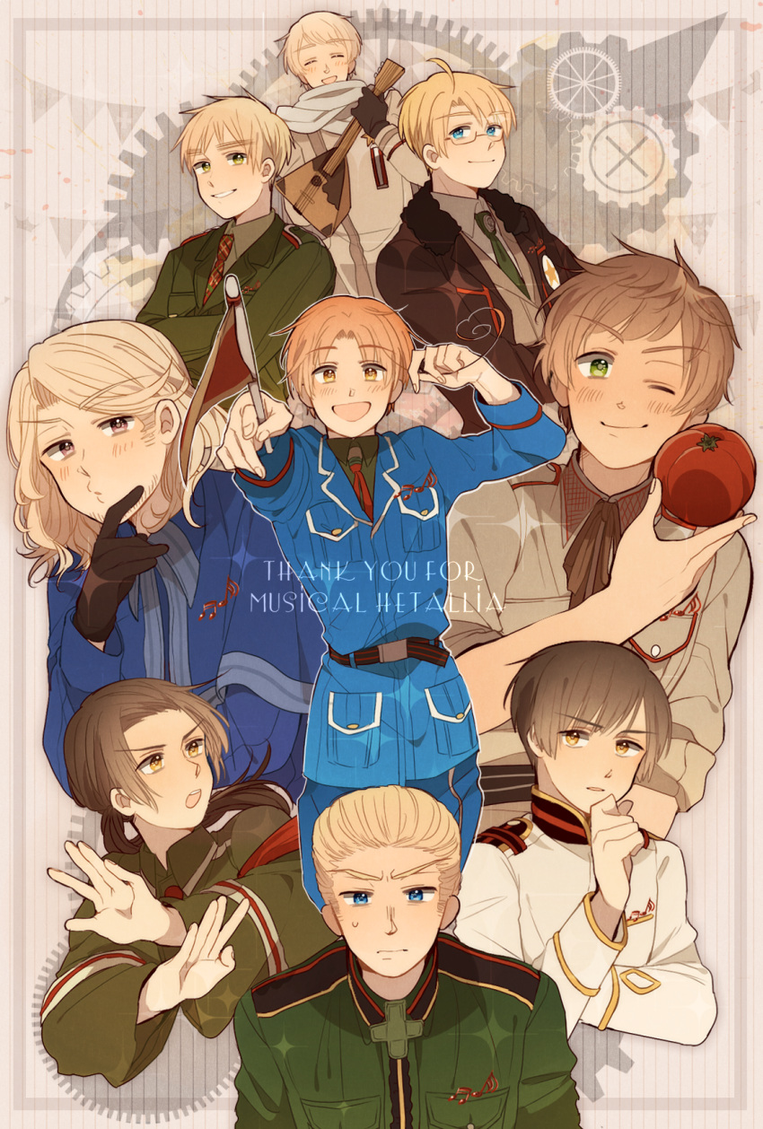 Safebooru - 6+boys ahoge america (hetalia) armband arms up axis powers hetalia belt black-framed ...