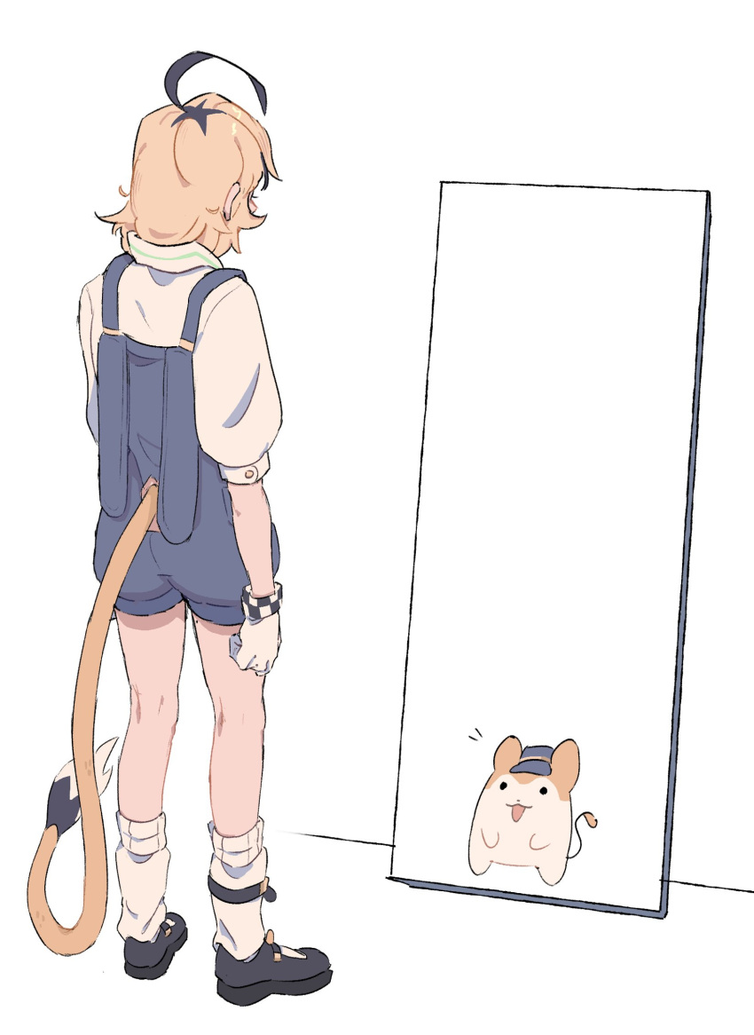 Safebooru - 1girl addendium ahoge blonde hair blue overalls dooby ...