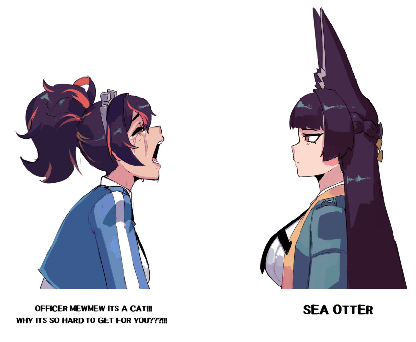 Safebooru - 2girls animal ears arms at sides black hair closed mouth ...