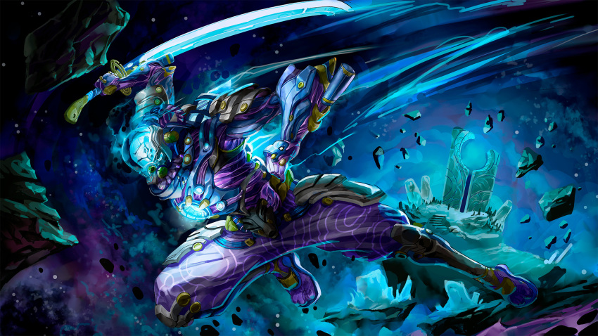 Safebooru - alefarfer armor bodysuit breastplate floating rock ...