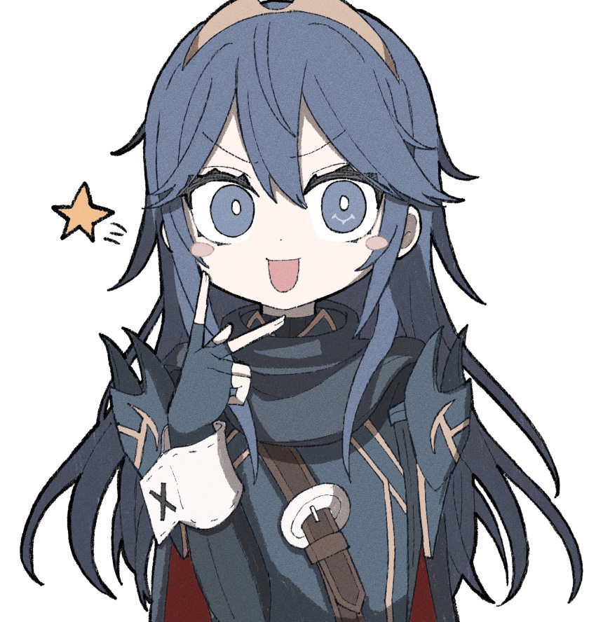 Safebooru - 1girl :d armor blue eyes blue gloves blue hair blush stickers brand of the exalt ...