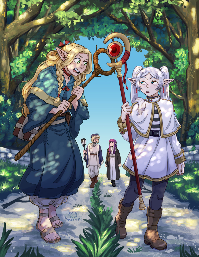 Safebooru - 4girls absurdres ambrosia (dungeon meshi) arguing artist name blonde hair boots bow ...