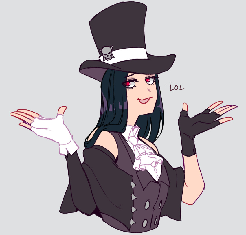 Safebooru - 1other androgynous ascot asymmetrical gloves bare shoulders black gloves black hair ...