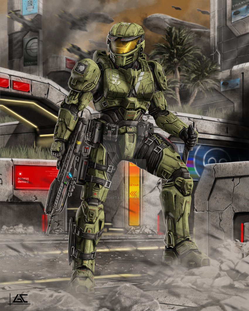 Safebooru - 1girl absurdres assault visor battle rifle br55 bullpup ...