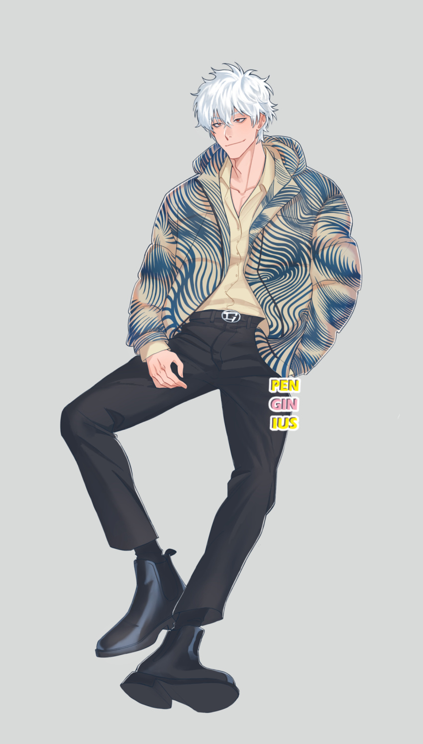 Safebooru - 1boy artist name black footwear black pants collared shirt ...